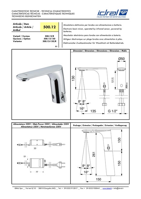 OTTO 500.12-150 | Washbasin mixer Otto Collection By IDRAL design Luca Papini