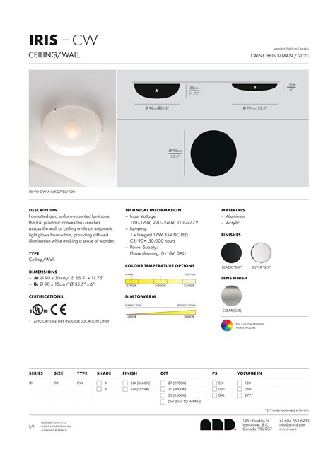 IRIS Lampada da parete / lampada da soffitto in acrilico By A-N-D | design Caine Heintzman
