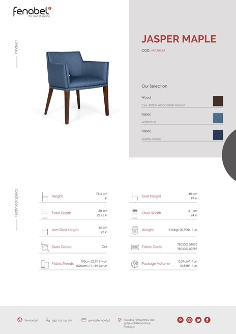 Silla tapizada de tela con brazos JASPER MAPLE By Fenabel