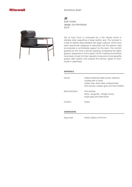 JK EASY CHAIR Poltroncina in pelle con braccioli By Ritzwell | design Jun Kamahara