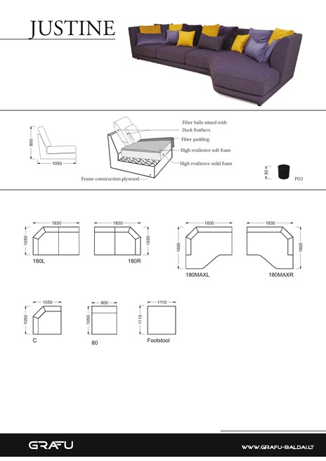 Sectional fabric sofa JUSTINE By GRAFU