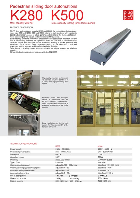 K280_K500 Automatisme pour portes By TOPP