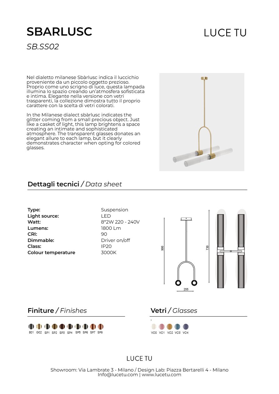 SBARLUSC SS02 Lampe de plafond LED en laiton et verre coloré By LUCE TU ...