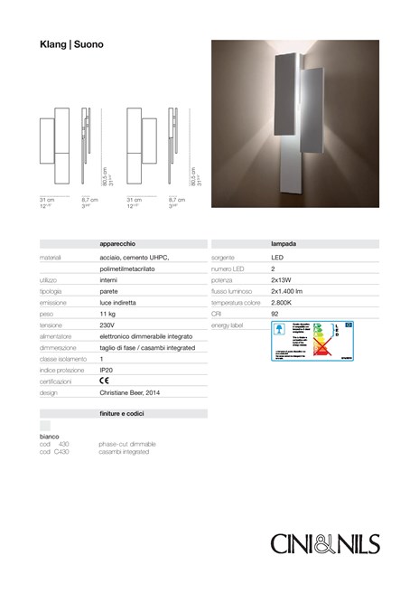 Applique a LED a luce indiretta KLANG | SUONO By Cini&Nils design ...
