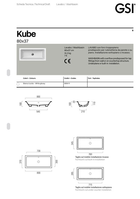 KUBE X 80X37 | Lavabo By GSI ceramica