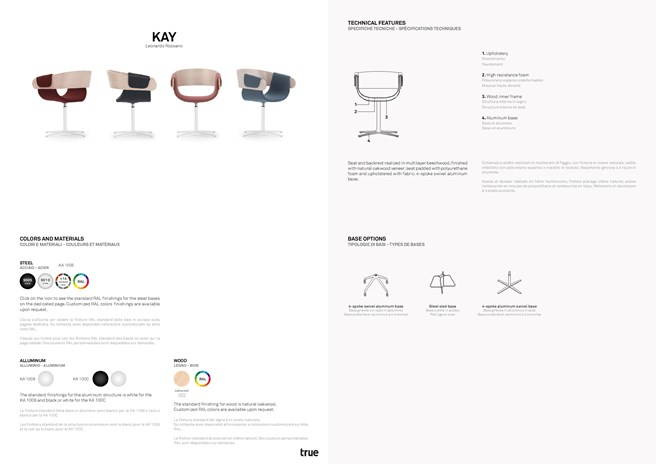 KAY Office chair in fabric and wood with wheels on perch By True Design ...