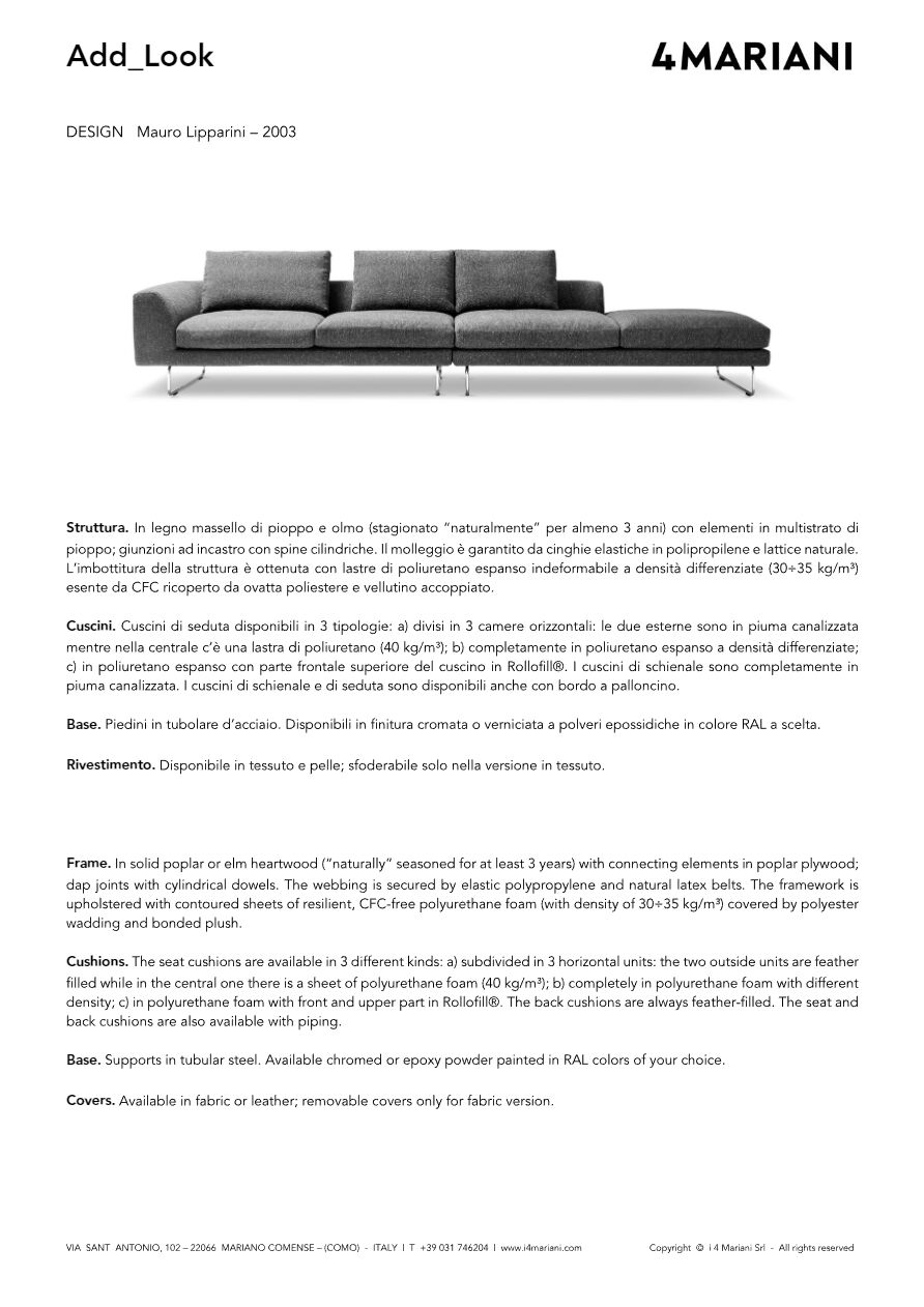 ADD_LOOK Modular 4 seater fabric sofa By i 4 Mariani | design Mauro ...