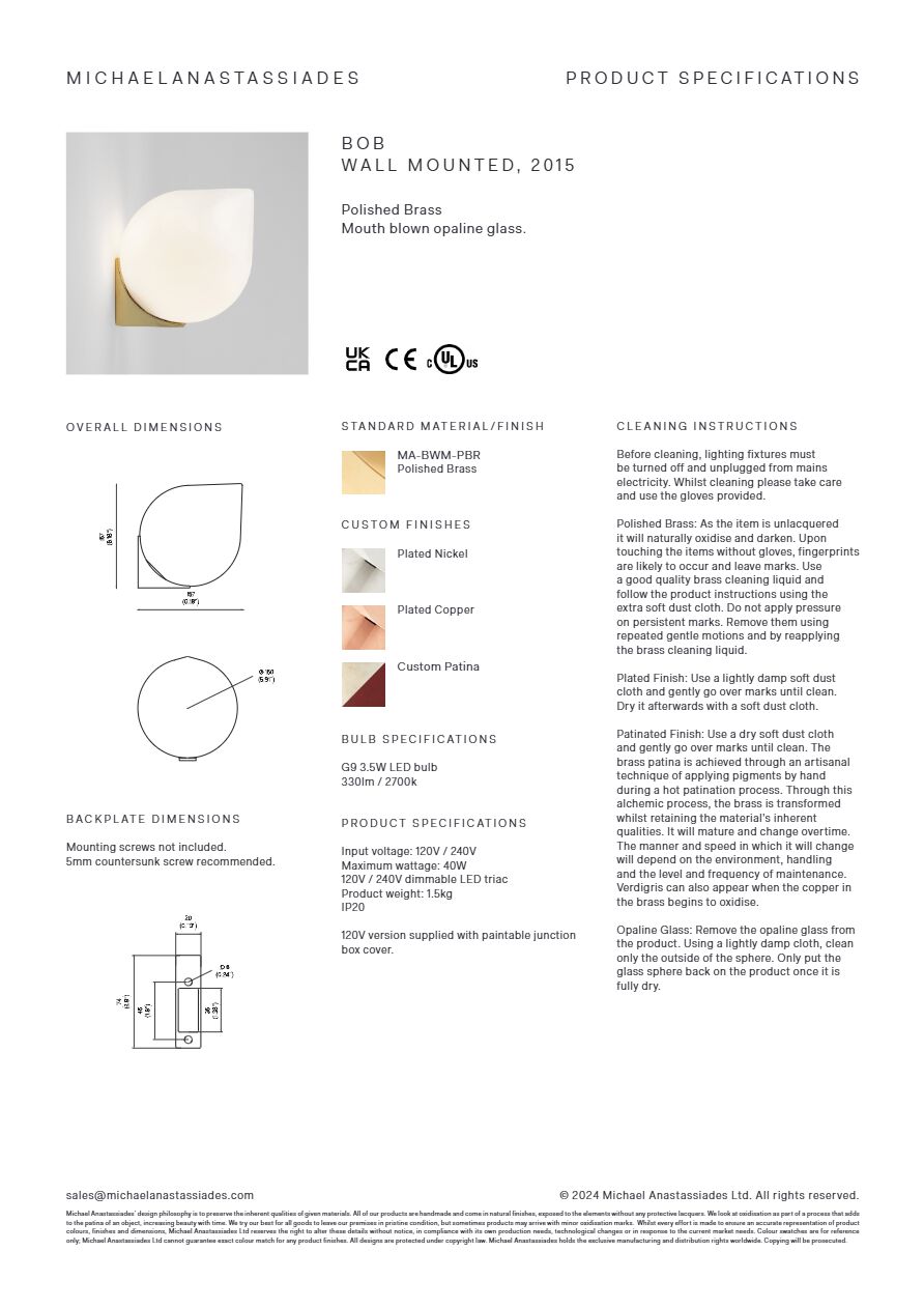 BOB 壁灯 By Michael Anastassiades