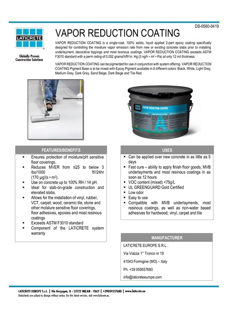 VAPOR REDUCTION COATING Vapour barrier By LATICRETE