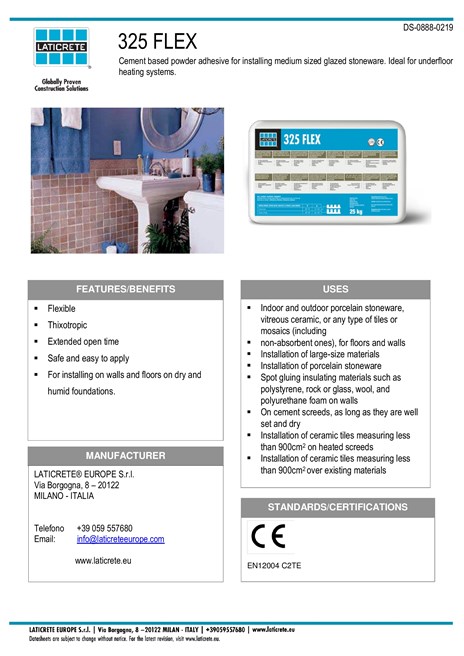 Cementitious thixotropic adhesive 325 FLEX Adhesives & Mortars ...