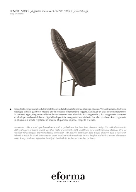 LENNY High leather stool with back By EFORMA