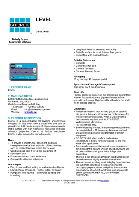 Self-levelling screed LEVEL Surface Preparation Collection By LATICRETE