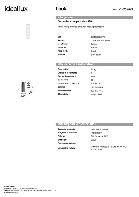 LOOK PL1 lampada da soffitto By Ideal Lux