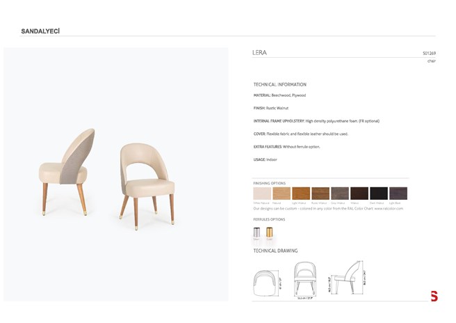 Upholstered open back leather chair LERA By Sandalyeci