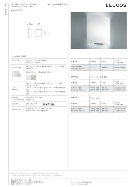CELINE P35 wall lamp By LEUCOS