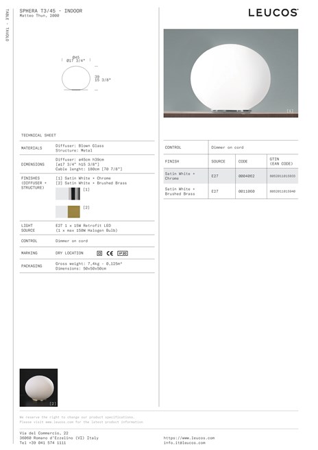 SPHERA T 3/45 Candeeiro de mesa By LEUCOS | design Matteo Thun