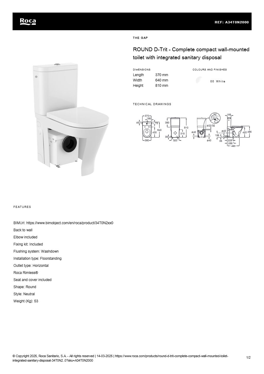 ROUND D-TRIT 34T0N2..0 Compact porcelain toilet with waste macerator By ...
