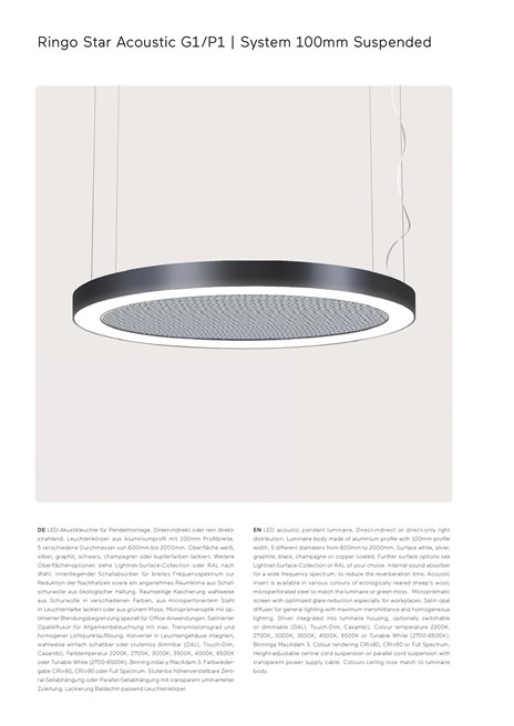 RINGO STAR G1/P1 ACOUSTIC LED Pendelleuchte mit Akustikelement By Lightnet