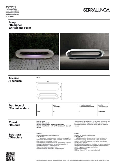 LOOP MOLESKIN garden bench By Serralunga