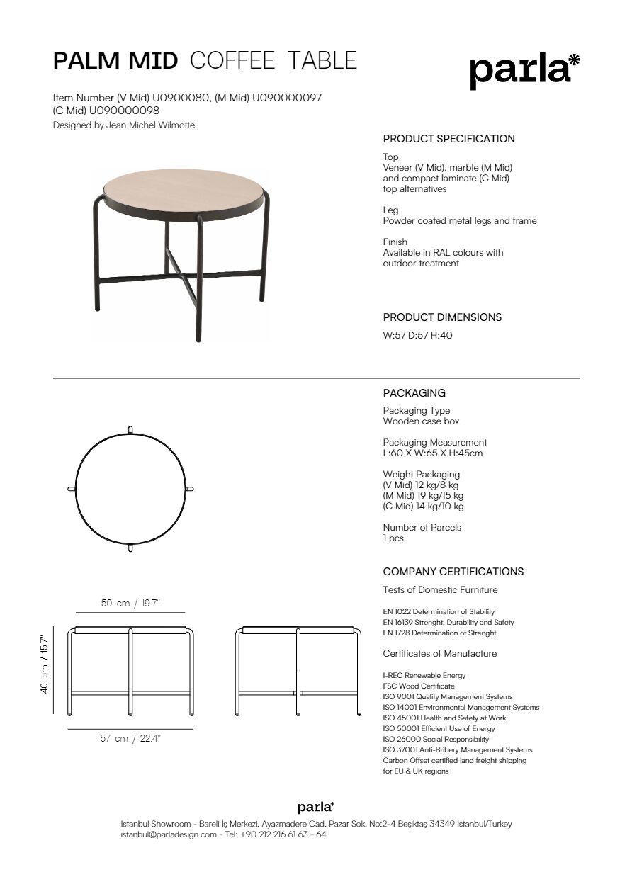 PALM V Painted metal coffee table with veneer top By PARLA