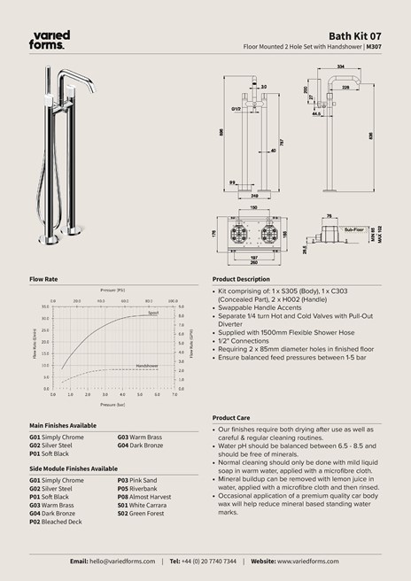 M307 | Bathtub set Floor Mounted 2 Hole Set with Handshower By Varied Forms