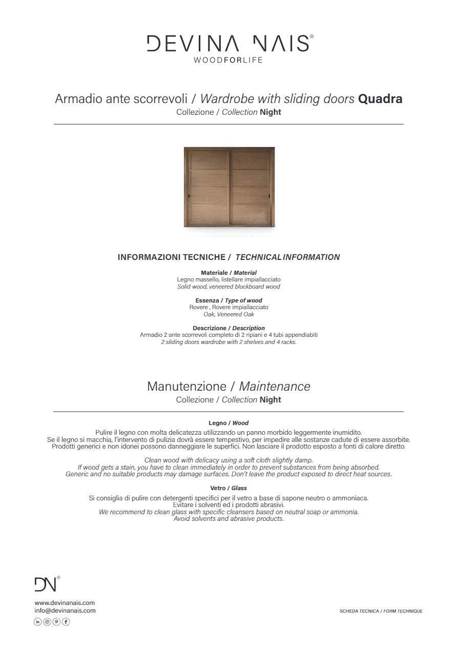 QUADRA Kleiderschrank aus massivem Holz mit Schiebetüren By Devina Nais