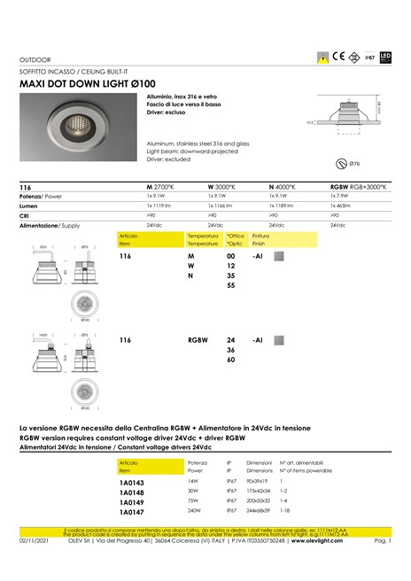 Round clamp recessed aluminium spotlight MAXI DOT DOWN LIGHT By Olev