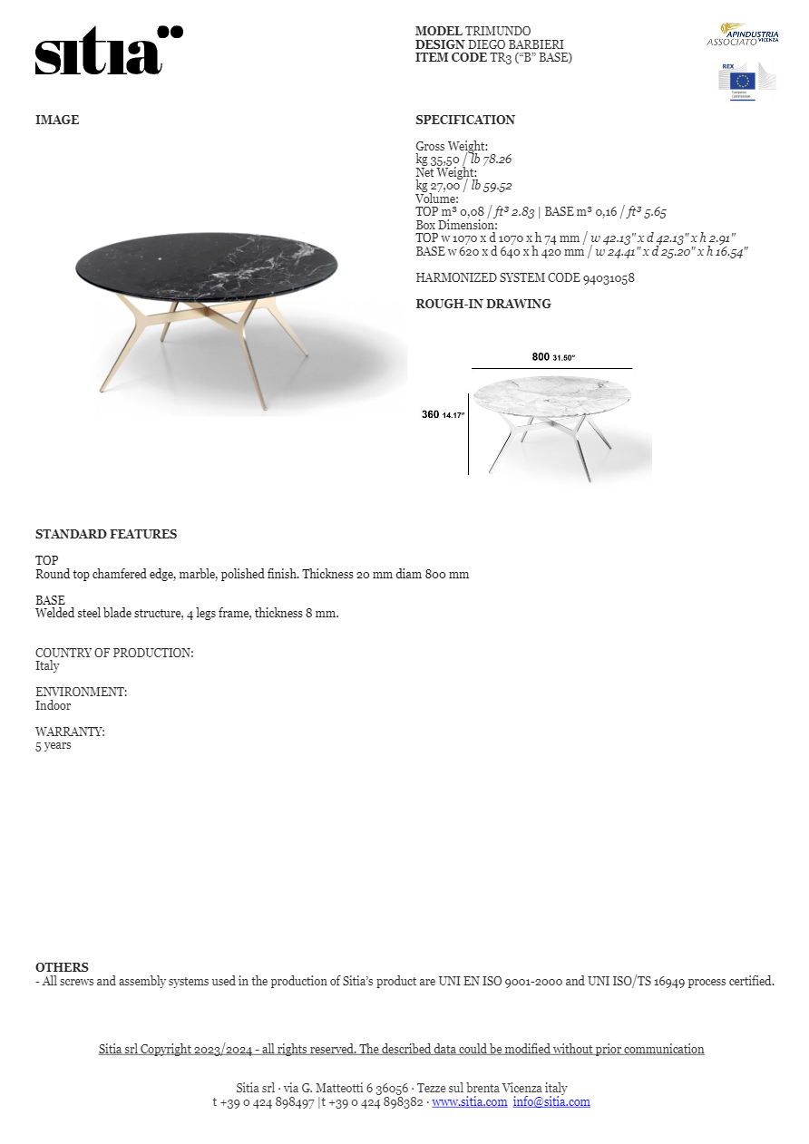 TRIMUNDO Tavolino basso rotondo in marmo By SITIA