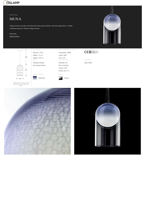 LED blown glass pendant lamp MUNA By Italamp design Danilo De Rossi