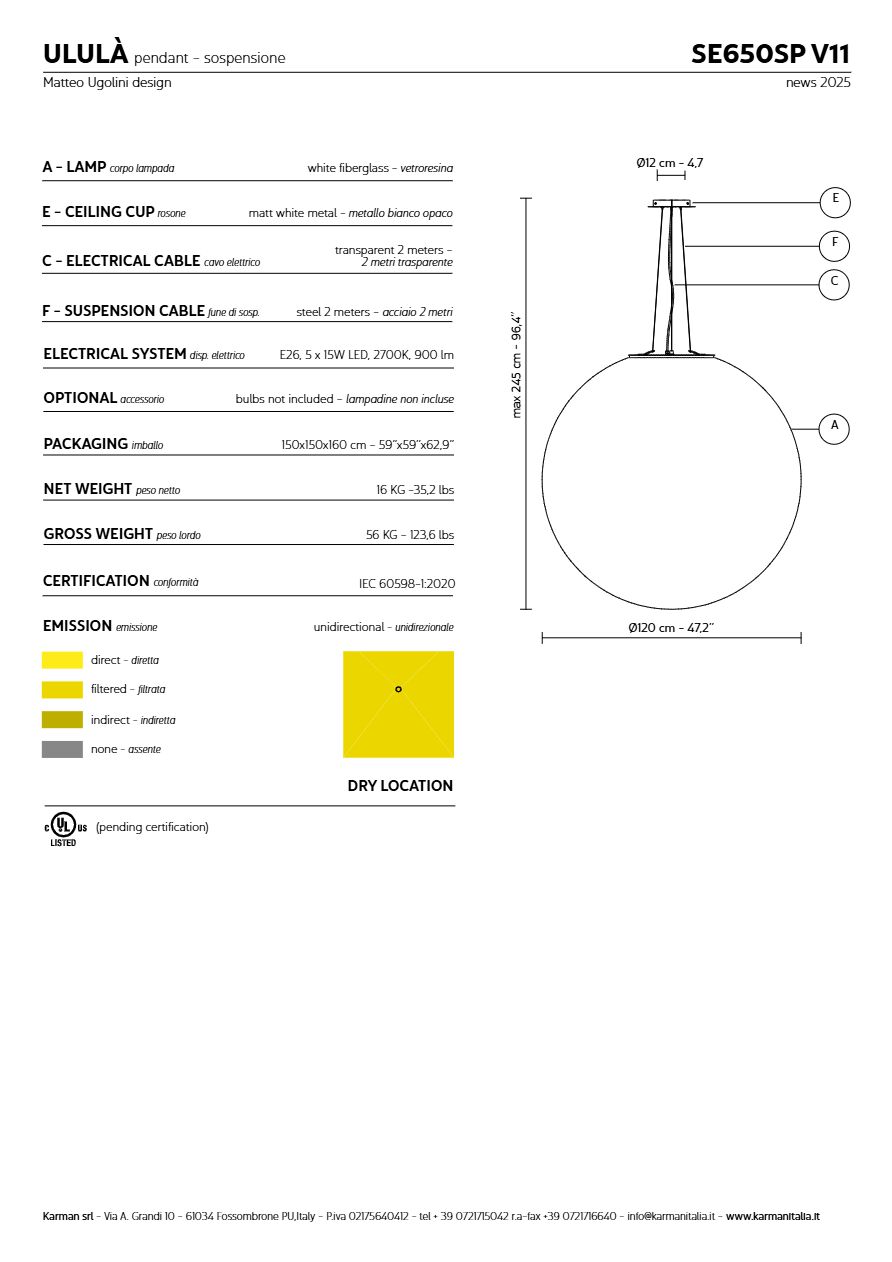 ULULÌ - ULULÀ Fiberglass pendant lamp By Karman | design Matteo Ugolini