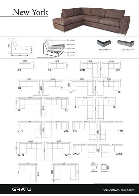 Corner fabric sofa with chaise longue NEW YORK By GRAFU