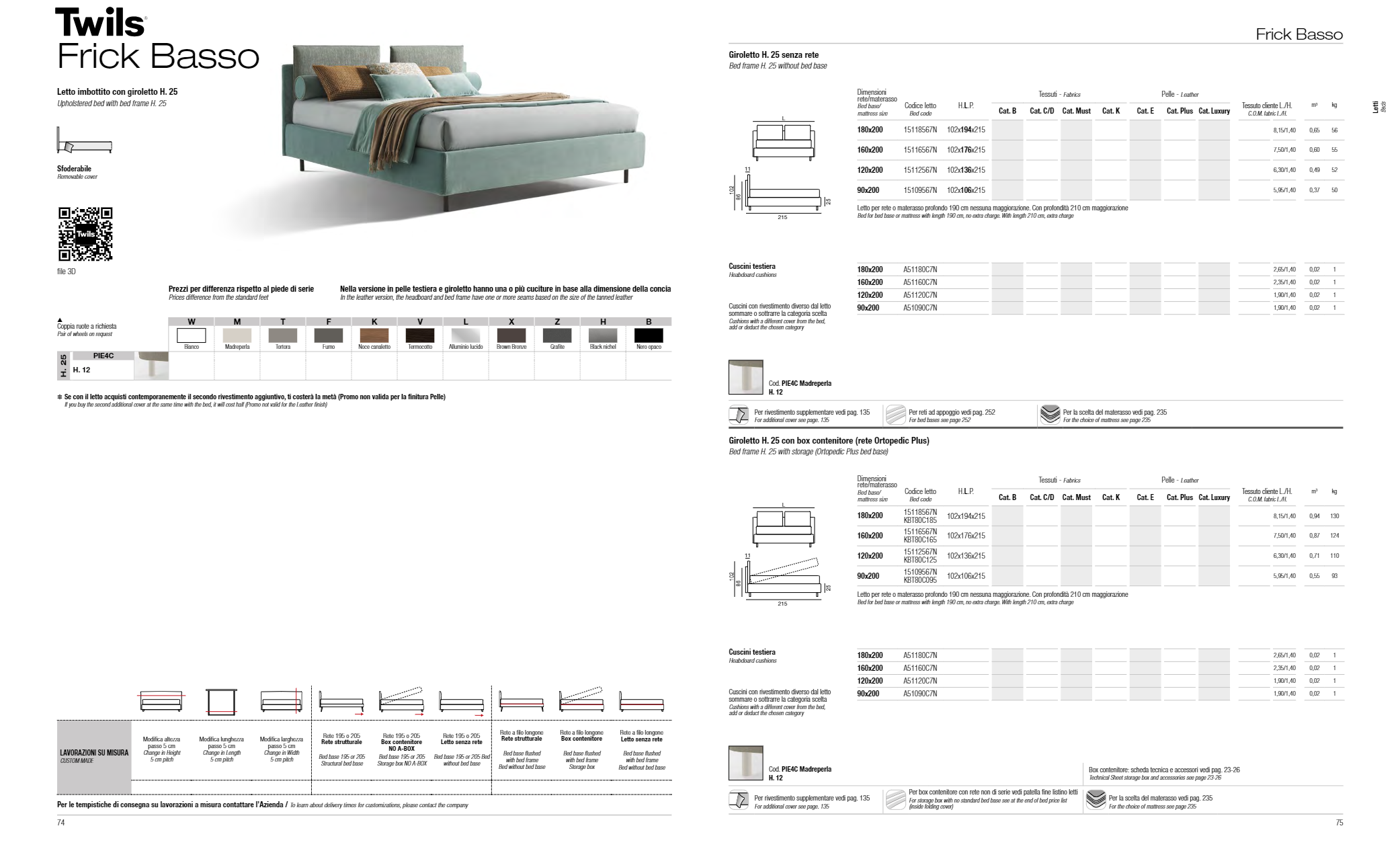 FRICK Lit matrimonial avec tête rembourrée By Twils | design Meneghello Paolelli associati