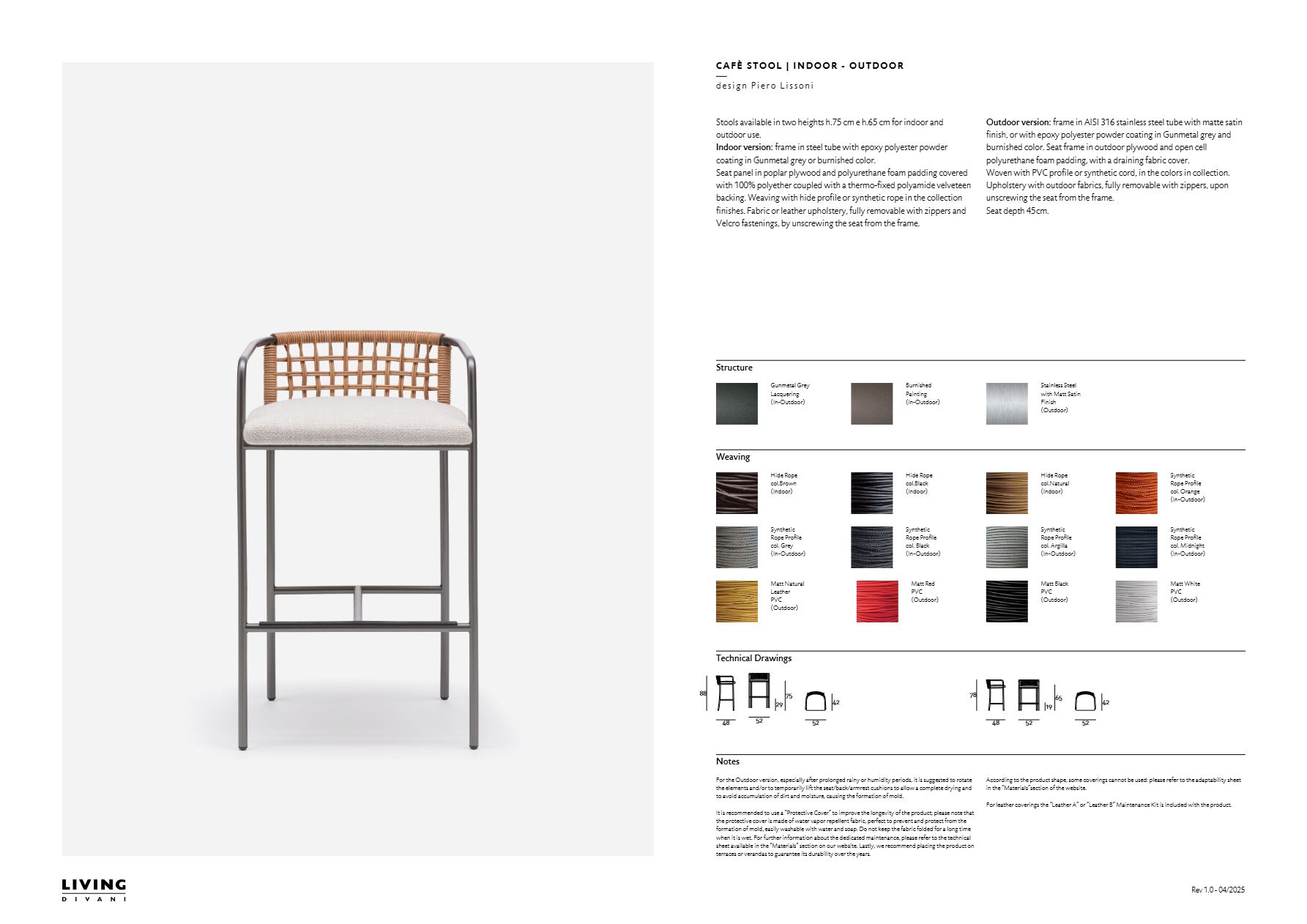 CAFÉ Stool By Living Divani | design Piero Lissoni