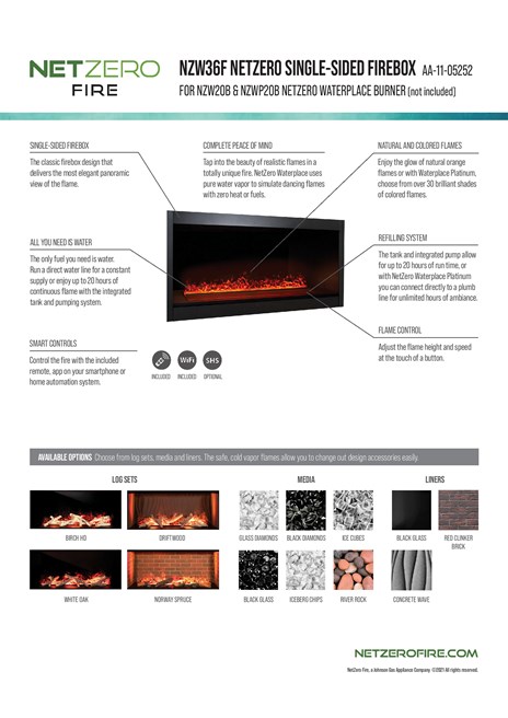 Built-in bioethanol firebox NZ36F Single-Sided Firebox NetZero Fire ...