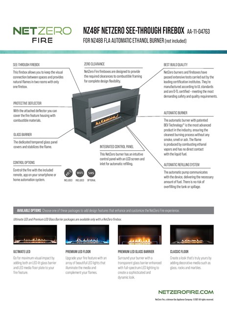 Double-sided built-in bioethanol firebox NZ48F See-Through Firebox ...