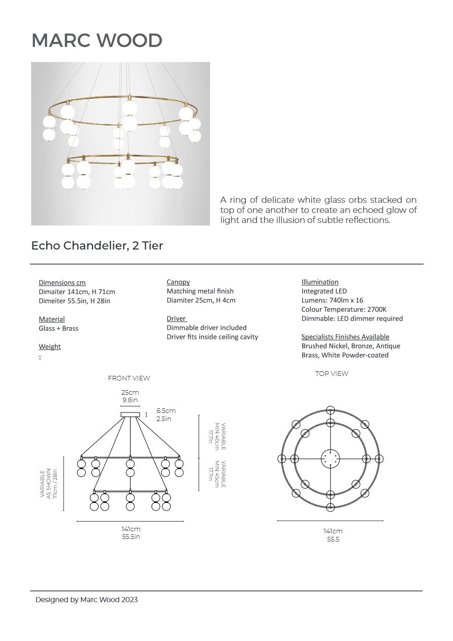 ECHO CHANDELIER 2 TIER ROUND Pendant lamp By Marc Wood