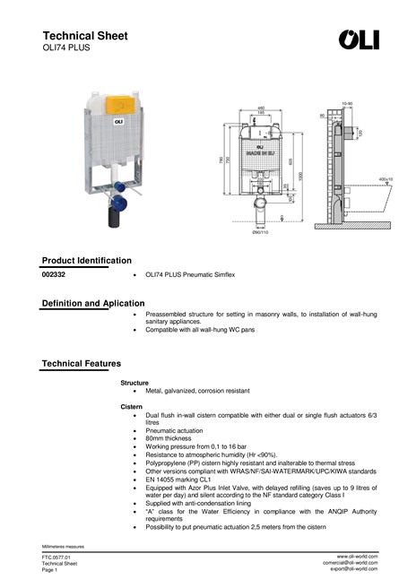 OLI74 PLUS SIMFLEX Concealed WC cistern By OLI