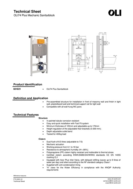 OLI74 PLUS SANITARBLOCK Concealed WC cistern By OLI