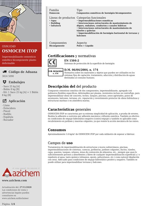 Impermeabilizante cementicio osmótico OSMOCEM iTOP Colección OSMOCEM By Azichem