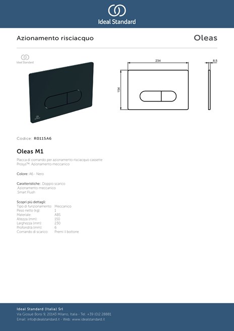 OLEAS™ M1 NERO SETA - R0115A6 Placca di comando per wc By Ideal Standard