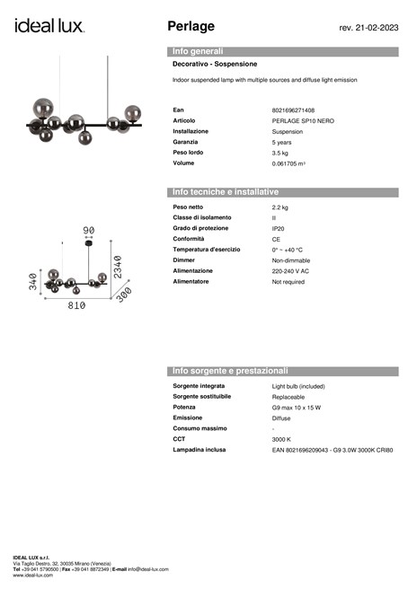PERLAGE SP10 Pendant lamp By Ideal Lux
