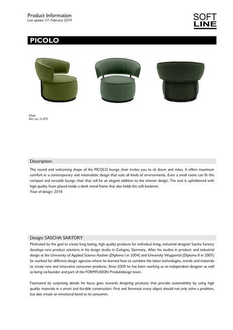 PICOLO With removable cover fabric easy chair By SOFTLINE | design Sascha Sartory