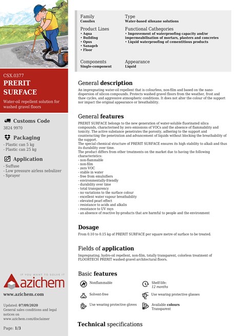 Water-oil repellent solution PRERIT SURFACE CONSILEX Collection By Azichem