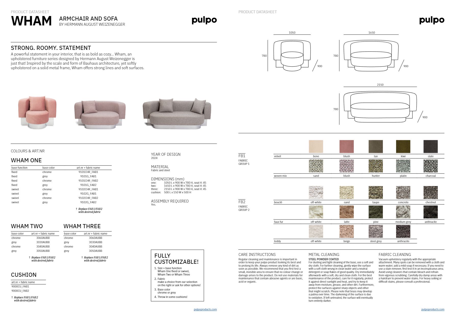 WHAM THREE 3 seater upholstered fabric sofa By Pulpo