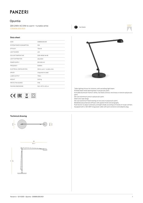 OPUNTIA LED die cast aluminium table lamp with dimmer By PANZERI | design Favaretto&Partners