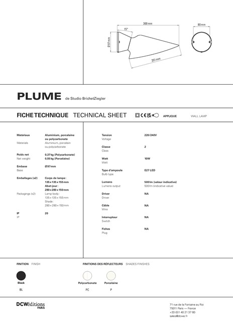 PLUME Wall lamp By DCW éditions