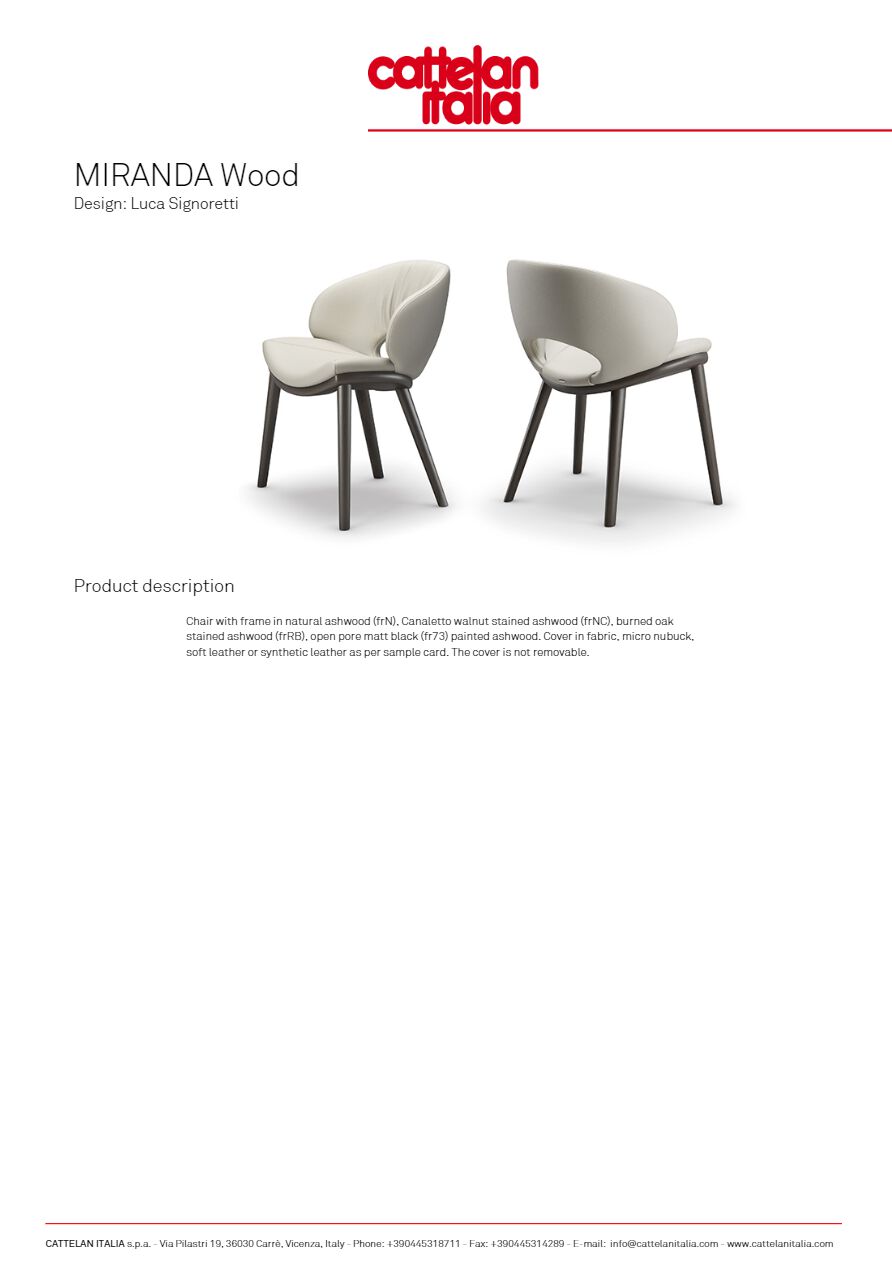 MIRANDA WOOD Upholstered leather chair with wooden base By Cattelan Italia