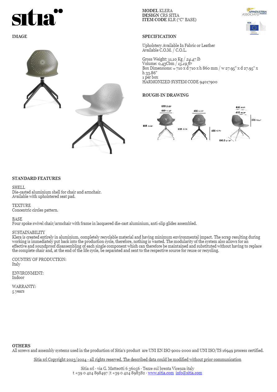 KLERA Swivel trestle-based aluminium chair with armrests By SITIA