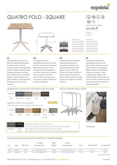 QUATRO FOLD SQUARE Table By Ezpeleta