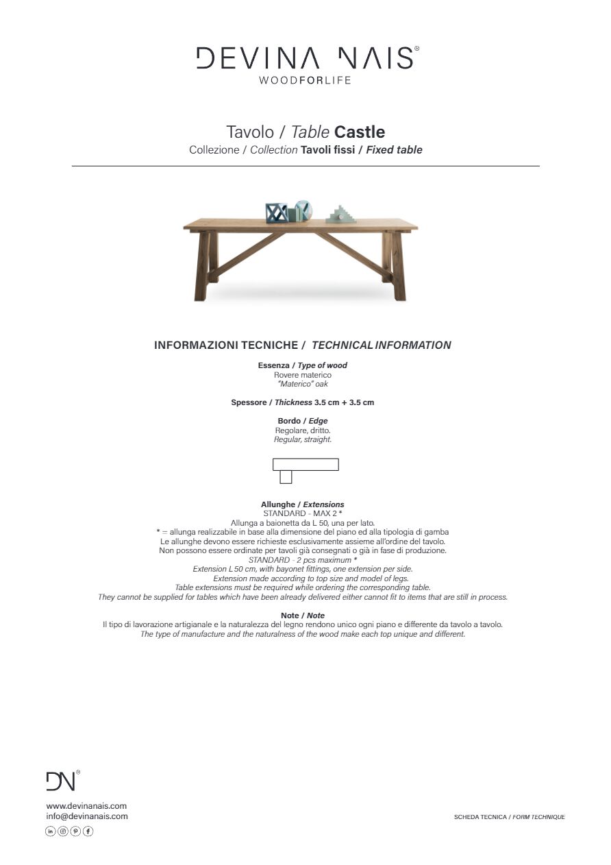 CASTLE Rectangular oak table By Devina Nais